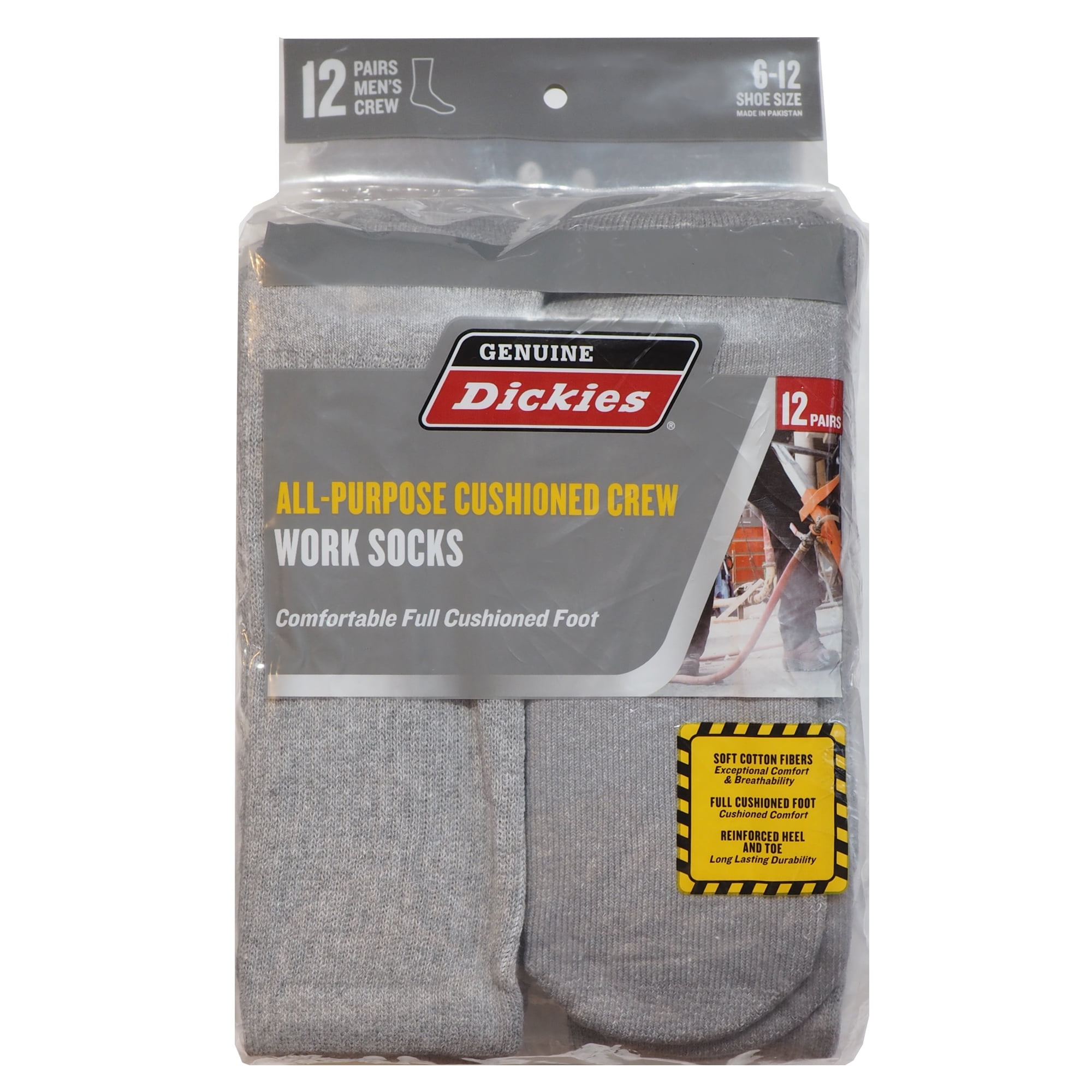 Genuine Dickies Men's Value Work Crew Sock, 12 Pack Lt Grey Size 6-12 ...