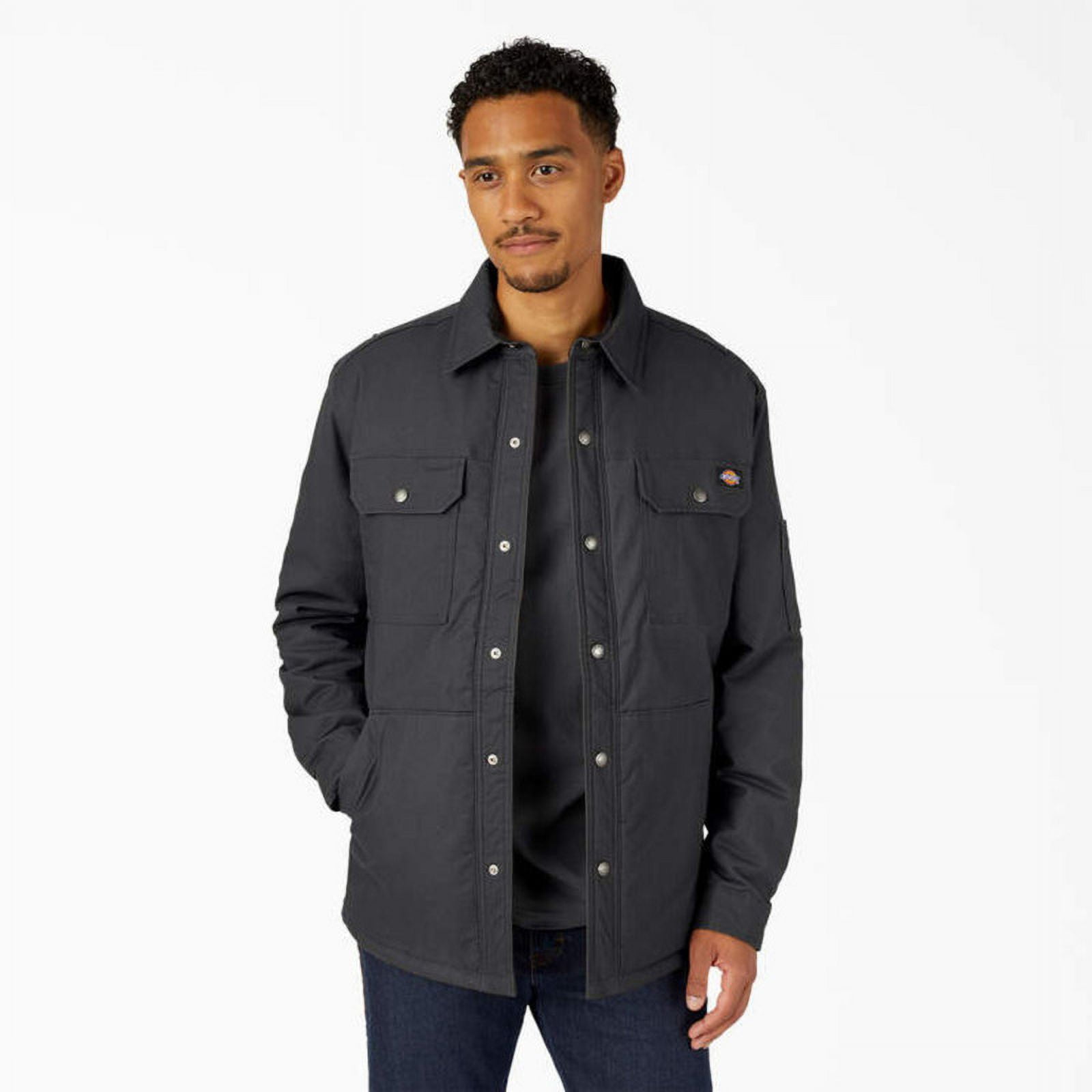 Dickies Men's Water Repellent Fleece-Lined Duck Shirt Jacket, Black, X ...