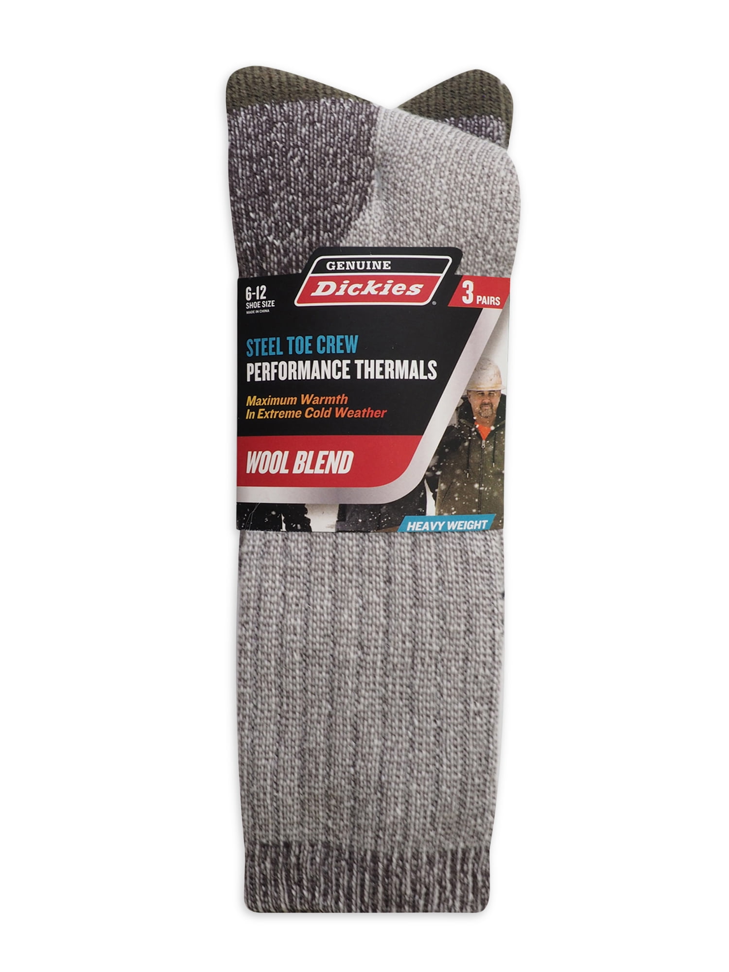 Genuine Dickies Men's Wool Thermal Crew Sock, 3 Pack, Shoe Size 6-12 ...