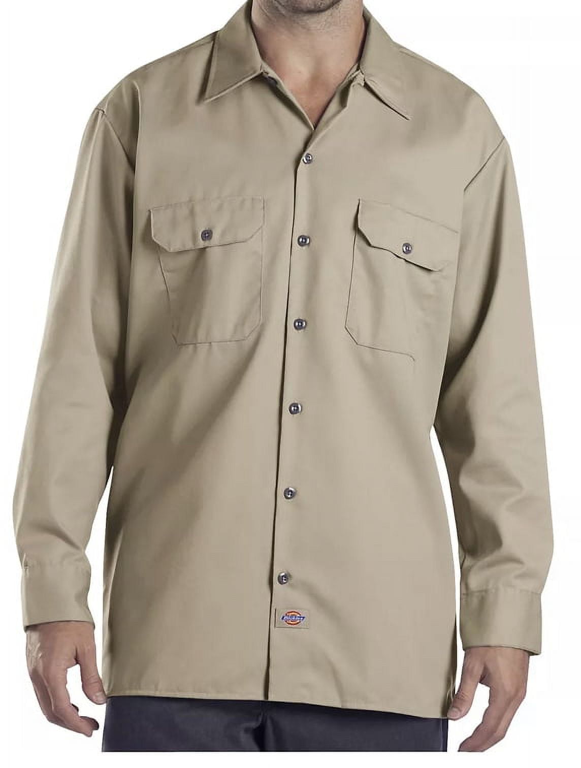 Dickies Men's Collared WL574 Long Sleeve Button Up Work Shirt, Khaki ...