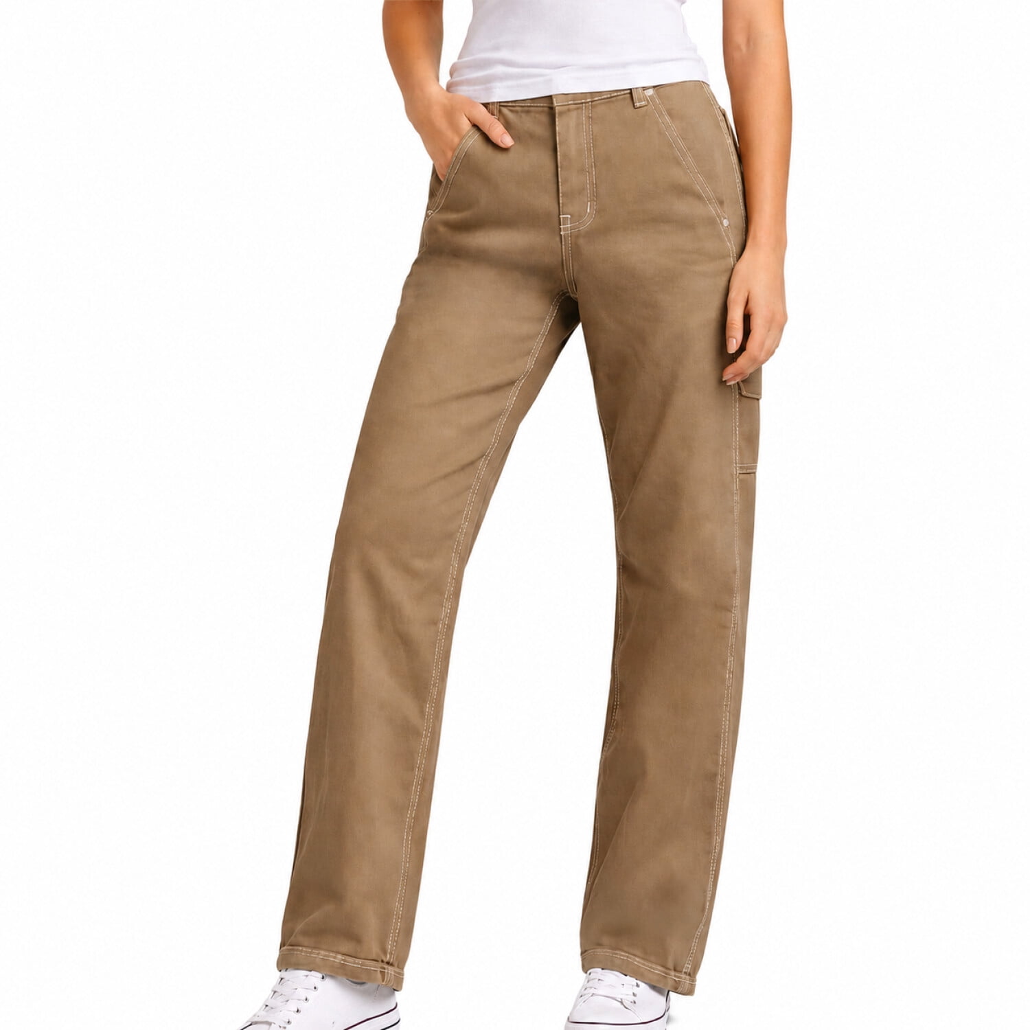 Dickies Womens Work Pants - Twill Cotton Slim Fit Roll Hem Carpenter ...