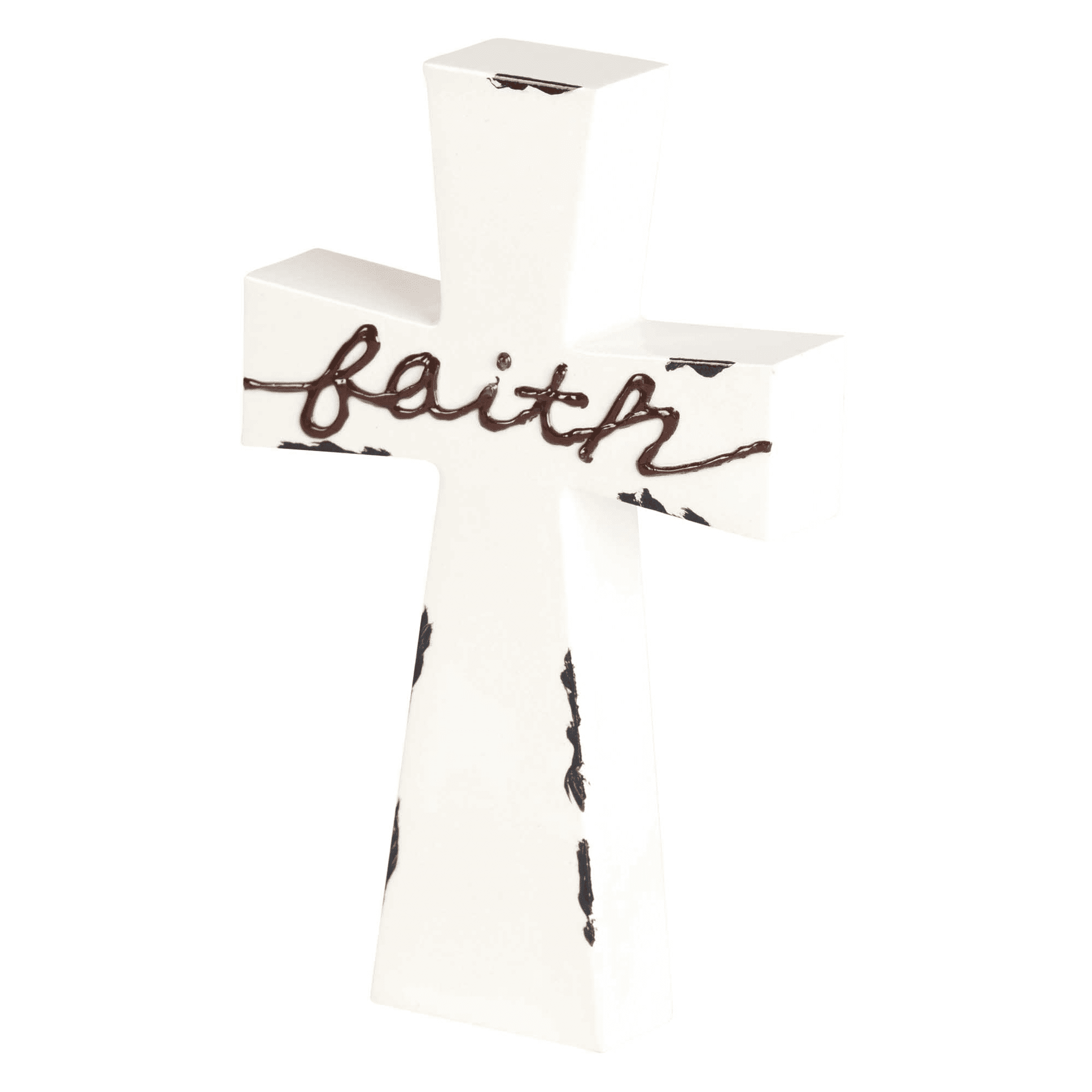 Dicksons Faith Distressed White Enamel Look 7 inch MDF Tabletop Cross ...
