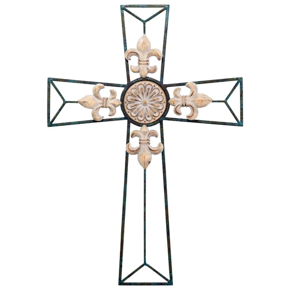 Dicksons Fleur De Lis Whitewash Medallion 20 inch Metal Decorative Wall ...