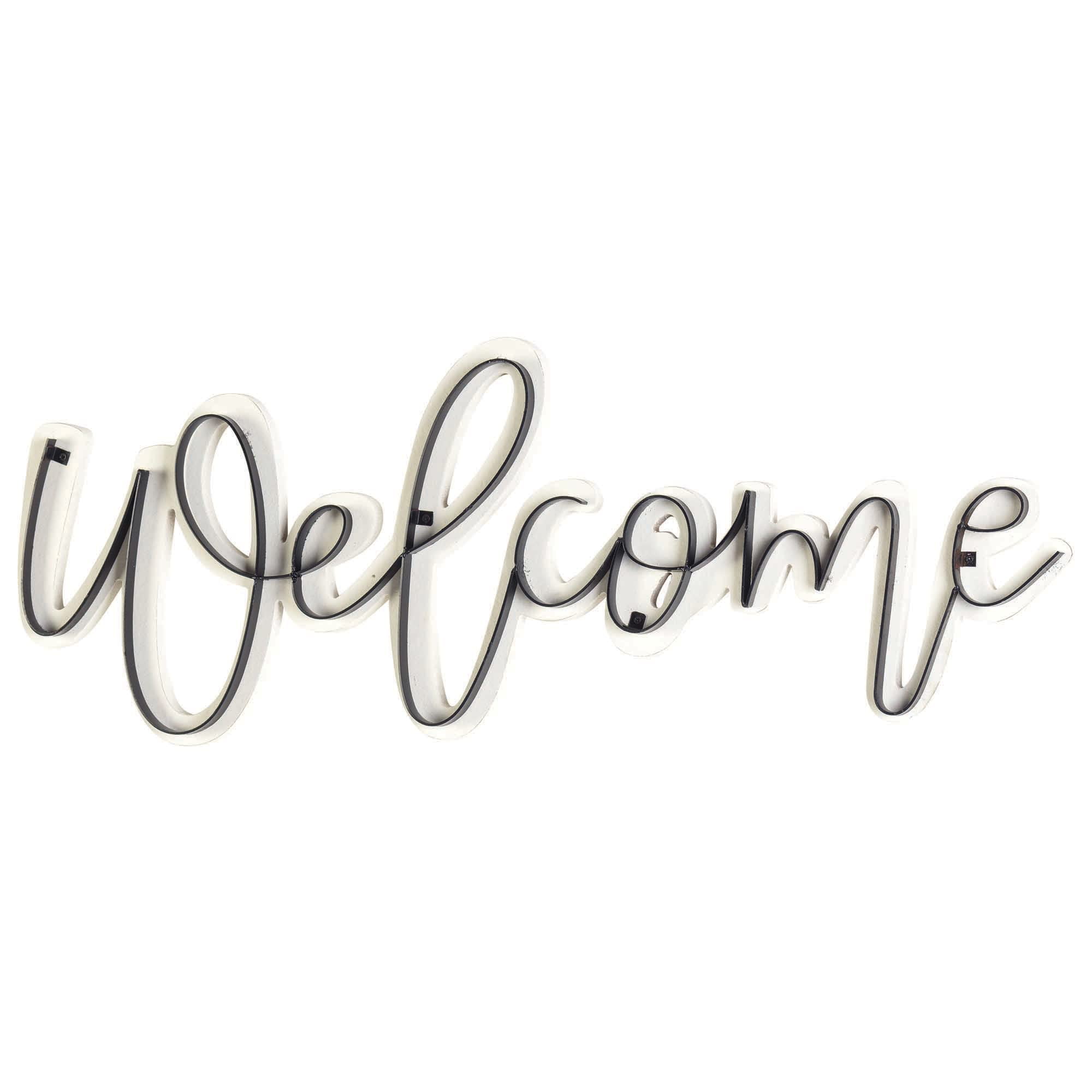 Dicksons Welcome Black and White Layered 22 x 9 Metal and Wood Word ...