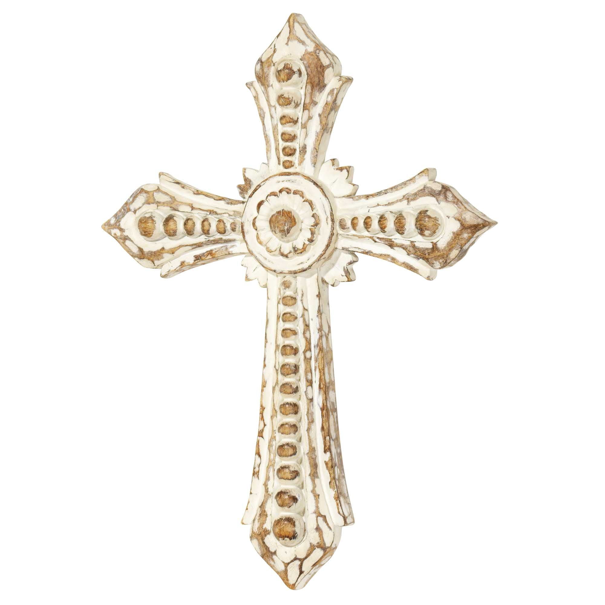 Dicksons Whitewash Floral 14 x 10 Resin Hanging Wall Cross - Walmart.com