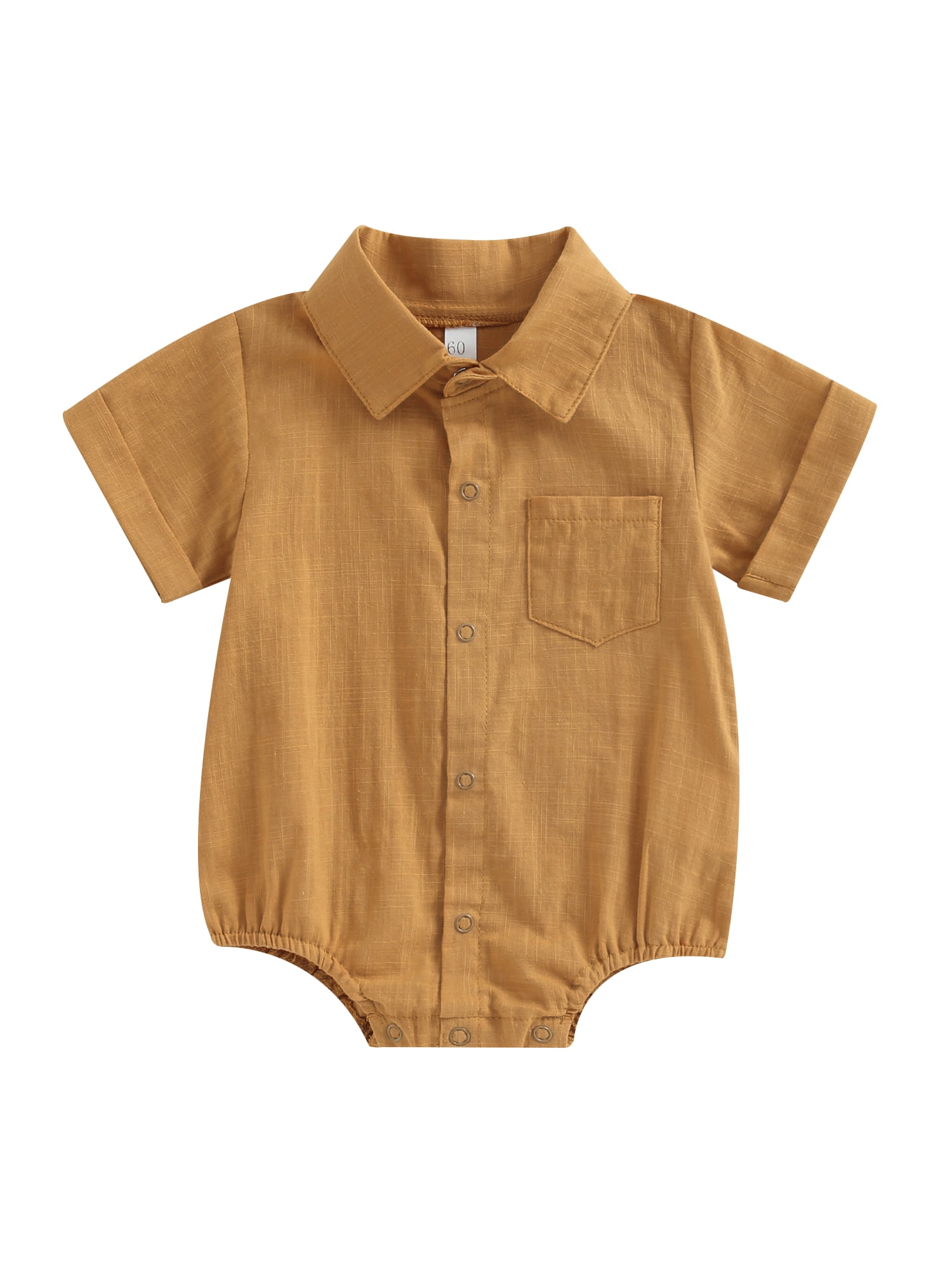 Diconna Infant Baby Boy Cotton Linen Dress Shirt Onesie Rolled Short ...