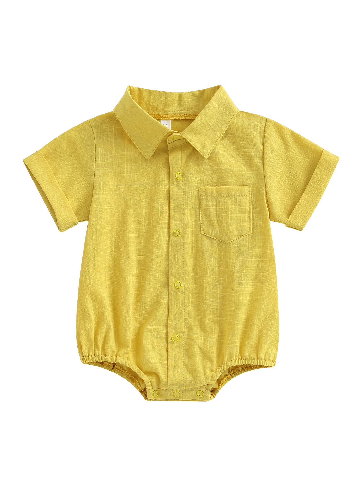 Diconna Infant Baby Boy Cotton Linen Dress Shirt Onesie Rolled Short ...