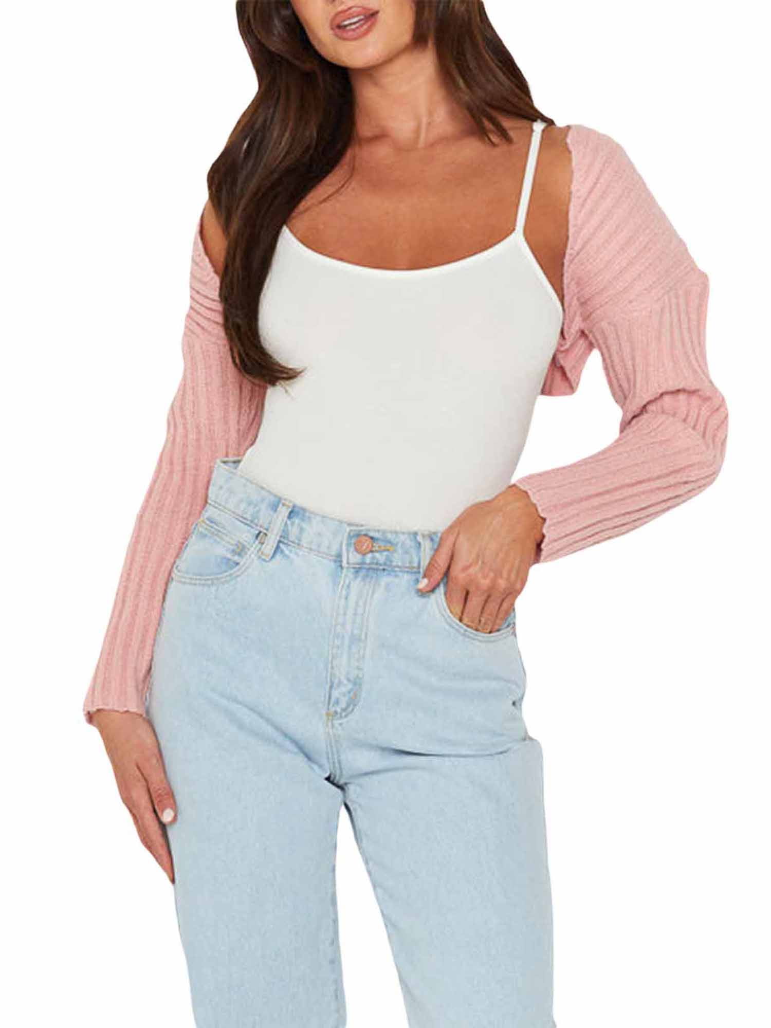 Diconna Women Y2k Shrug Top Open Front Knitted Cropped Bolero Cardigan ...