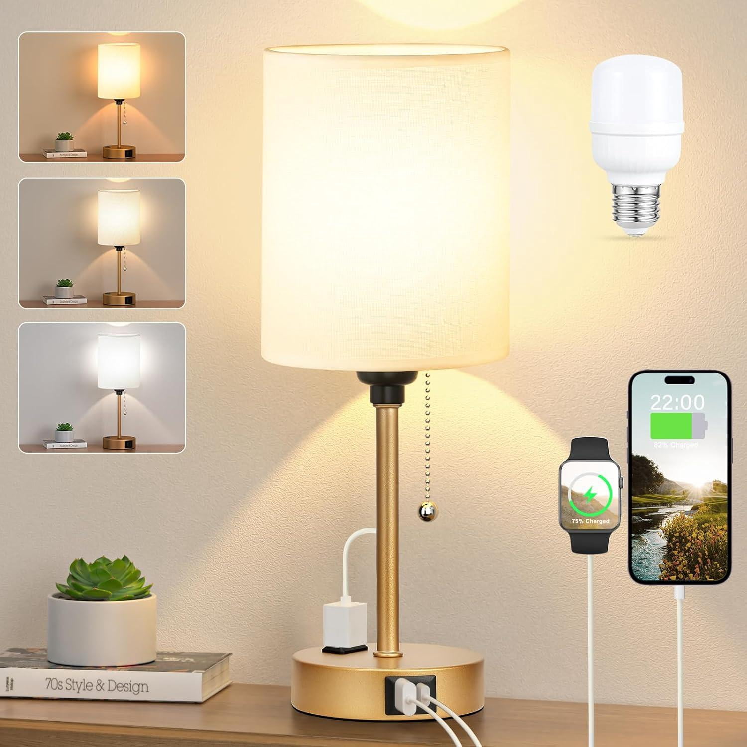 Dicoool Small Bedside Lamps 3 Color Modes - 2700K 3500K 5000K Bedroom ...