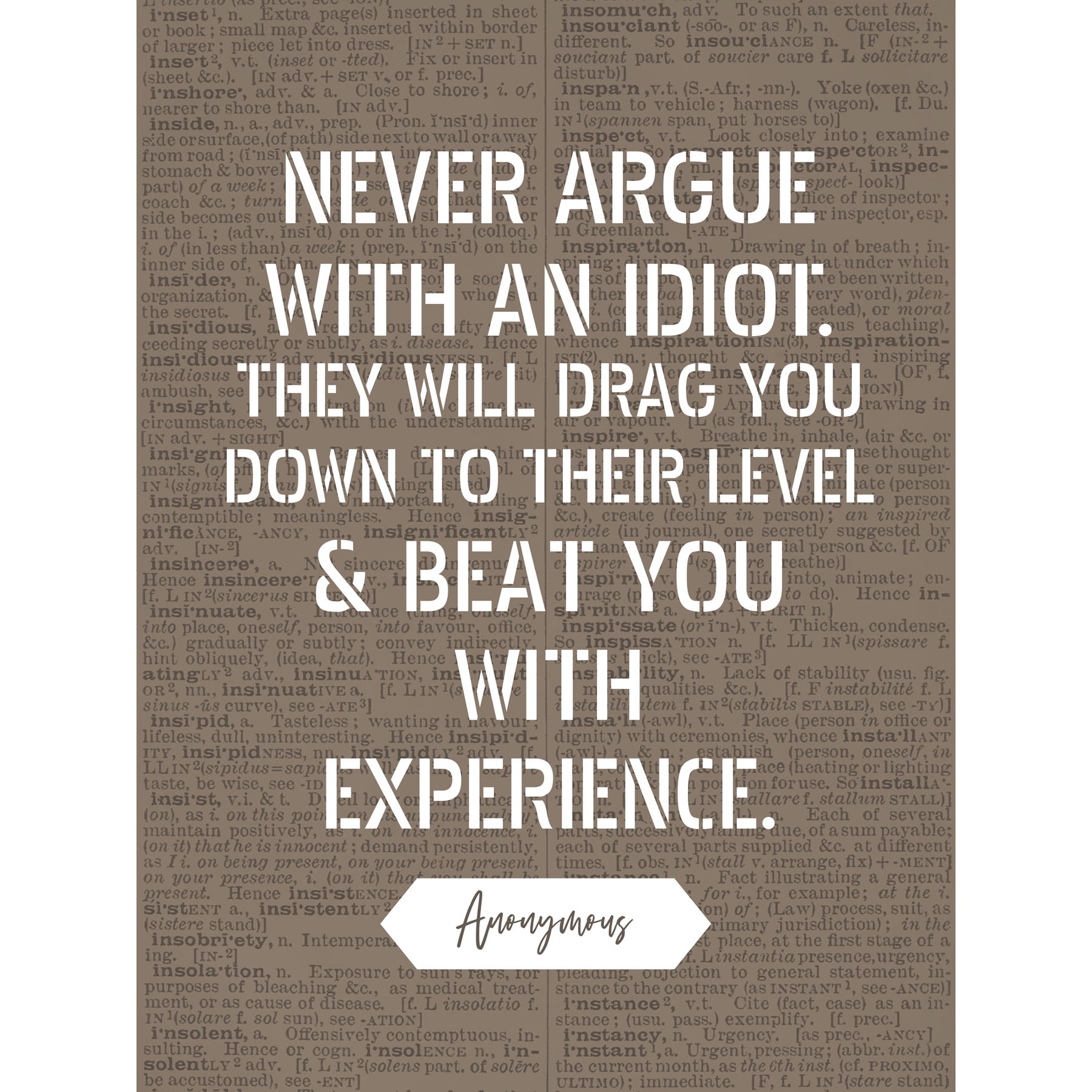 Dictionary Inspiring Quote Argue with an Idiot Attributed to Mark Twain Extra Large XL Wall Art ...