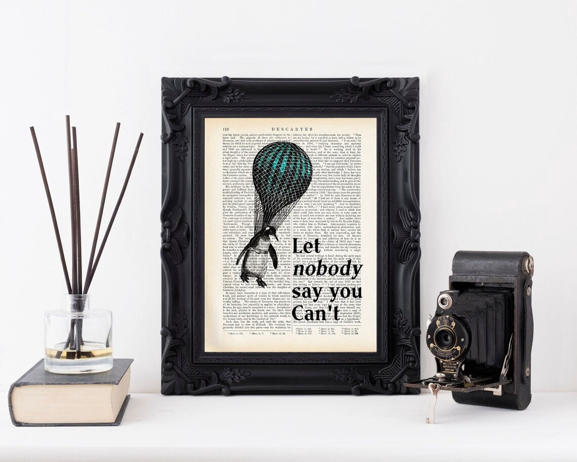 Dictionary Page Art Penguin Inspirational Upcycled Book, Stretched ...