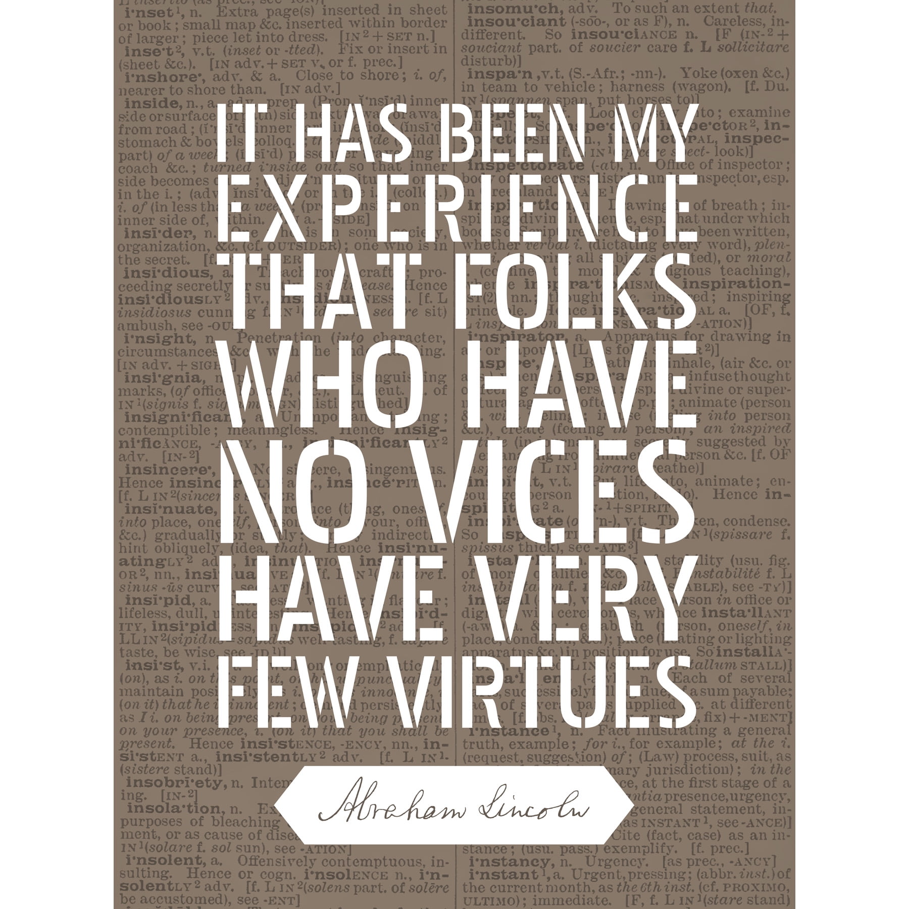 Dictionary Page Quote Abraham Lincoln Vices Virtues Extra Large XL Wall ...