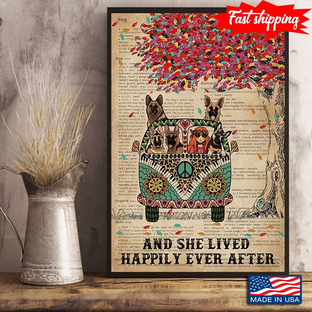 Dictionary Theme Colourful Tree Girl With German Shepherds In Hippie ...