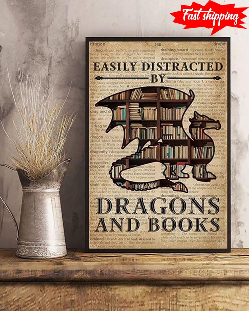 Dictionary Theme Easily Distracted By Dragons And Books 24 x 36 Inch Poster - Walmart.com