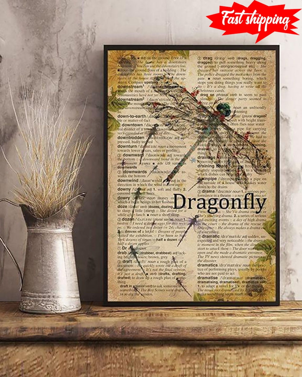 Dictionary Theme Floral Dragonflies & Sunflowers Dragonfly 11 x 17 Inch Poster - Walmart.com