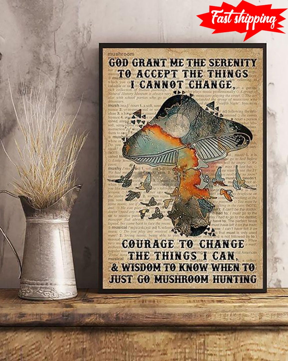 Dictionary Theme Mushroom & Birds God Grant Me The Serenity To Accept ...
