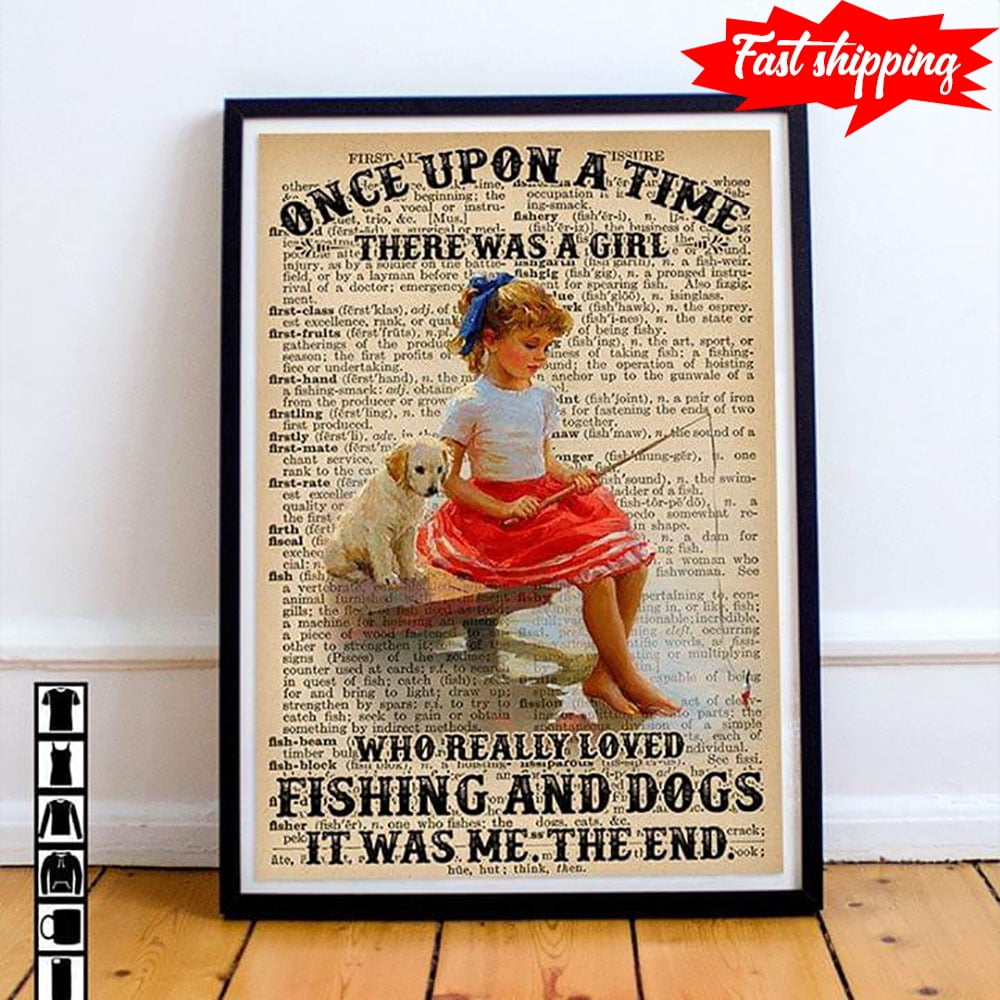 Dictionary Theme Vintage Girl With Labrador Puppy Once Upon A Time There Was A Girl 24 x 36 Inch ...