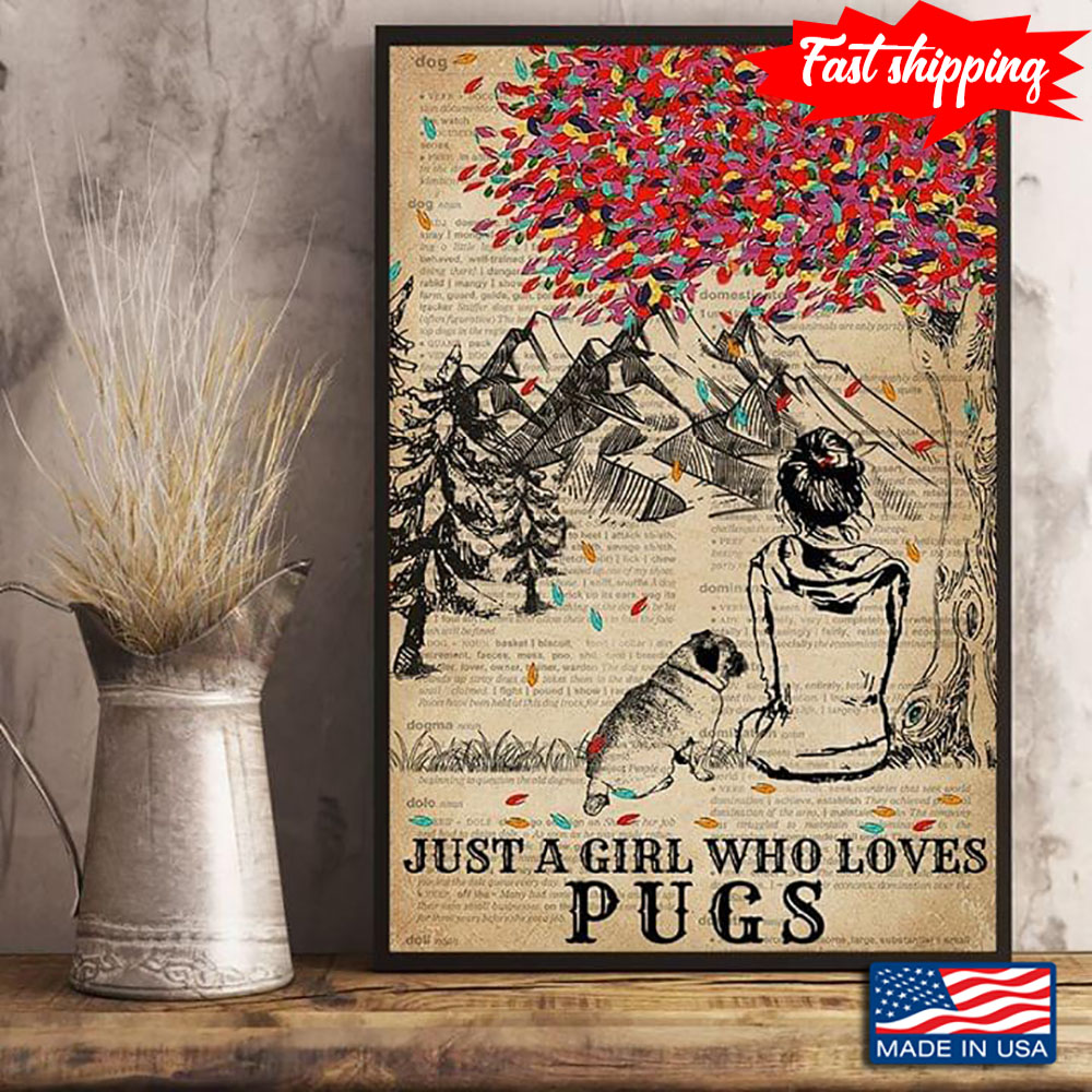 Dictionary Theme With Colourful Tree Vintage Girl With Pugs Just A Girl ...