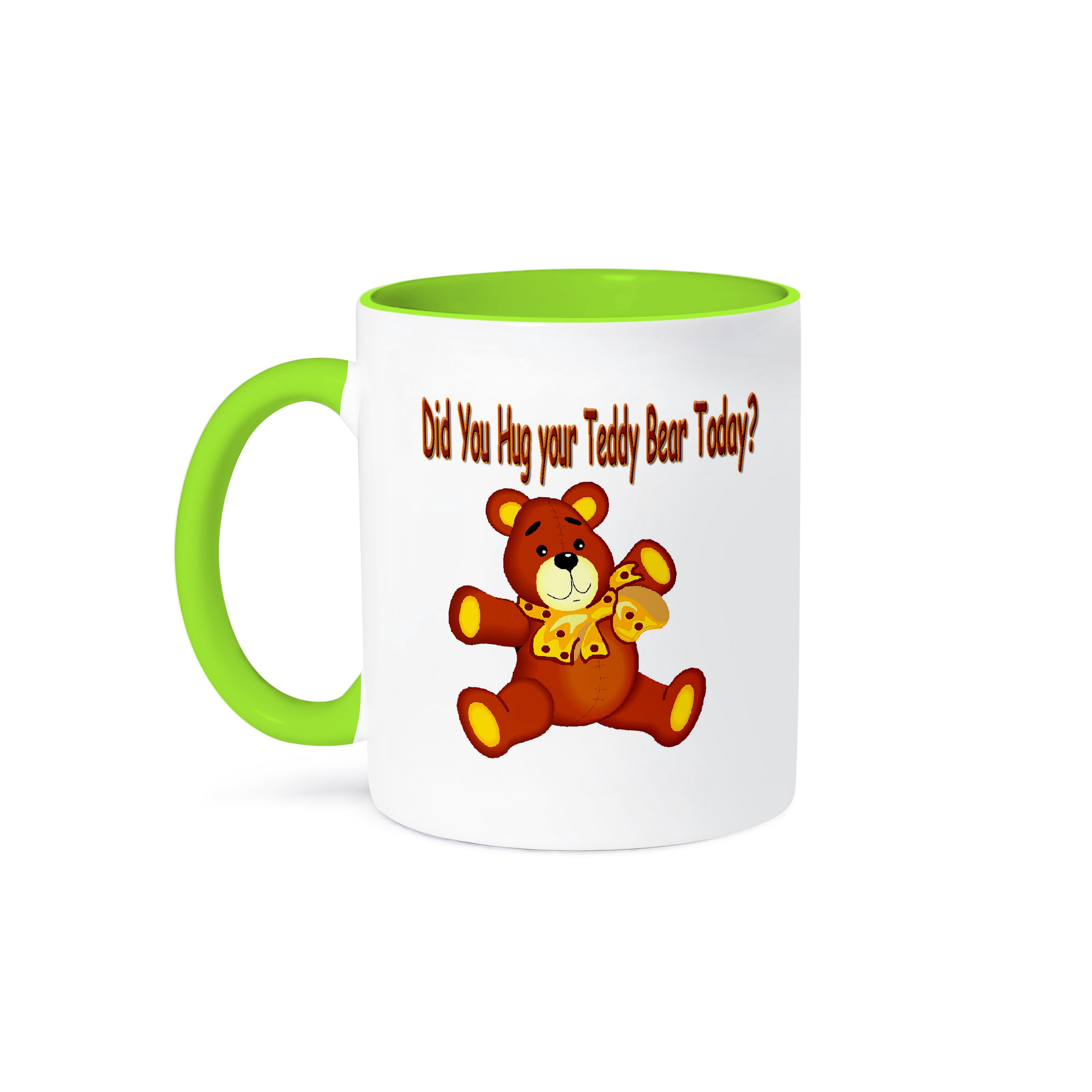 3dRose, Did You Hug Your Teddy Bear Today, 15oz Two-Tone Green Mug ...