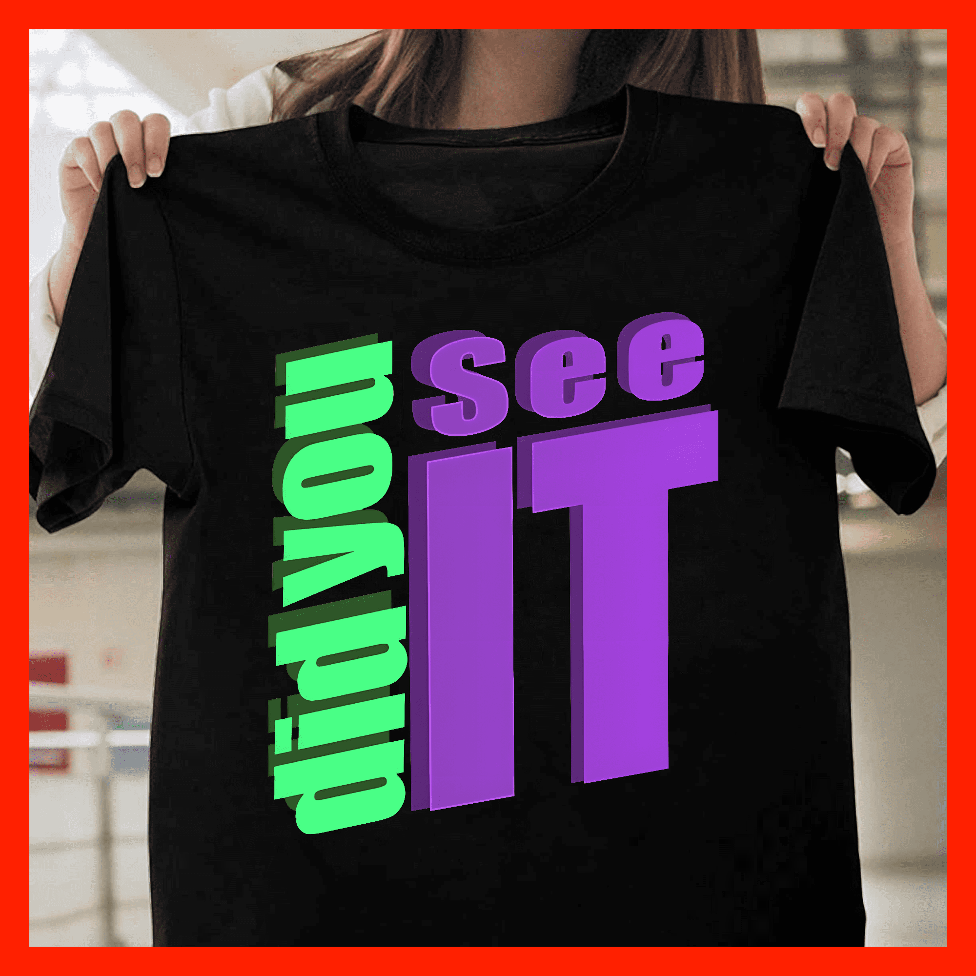 Did You See IT 3D Block Letter T-Shirt - Bold Green & Purple Statement ...