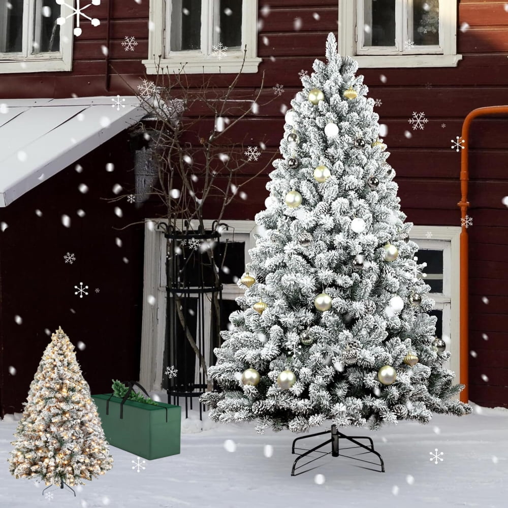 Didadi 7.5ft Artificial Christmas Trees w/LED Light Hinged Snow Flocked for Home Decor - Walmart.com