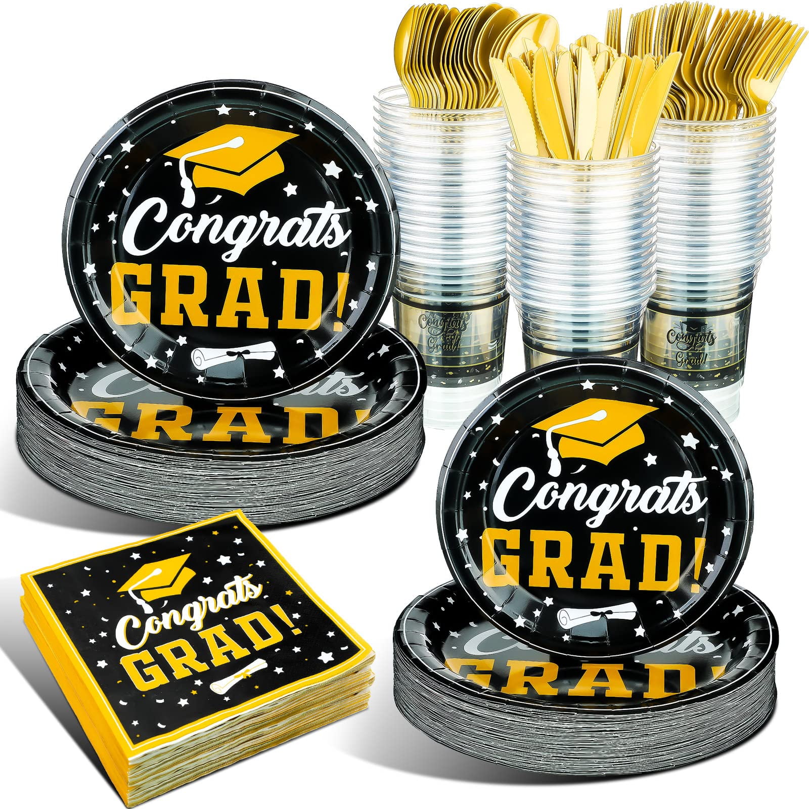 Didaey 340 Pcs Black IFF17 Gold Graduation Plates Set (serve 50 ...