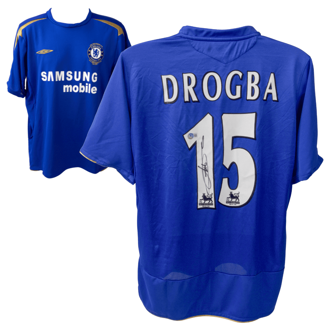 Didier Drogba Signed Chelsea FC Home Soccer Jersey #15 with Beckett COA ...
