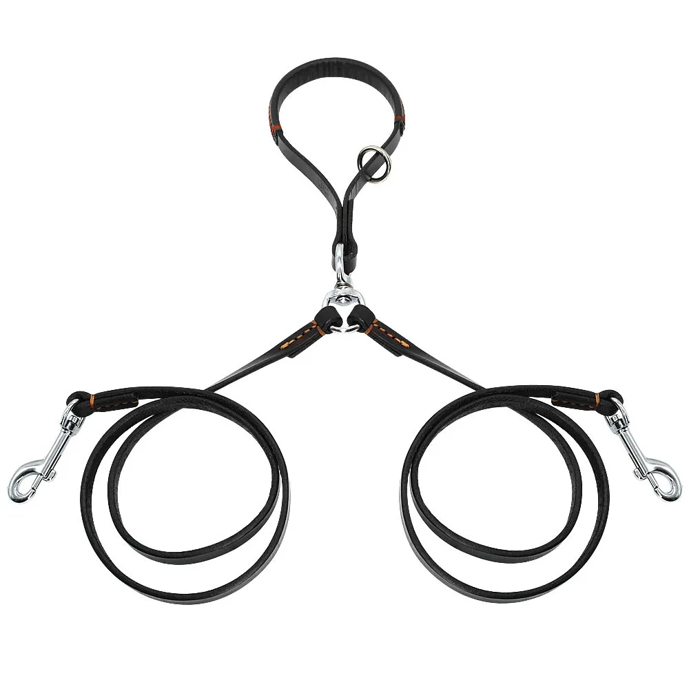 Didog 2 Way Real Leather Dog Double Leash Coupler Leashes for Two Twin ...