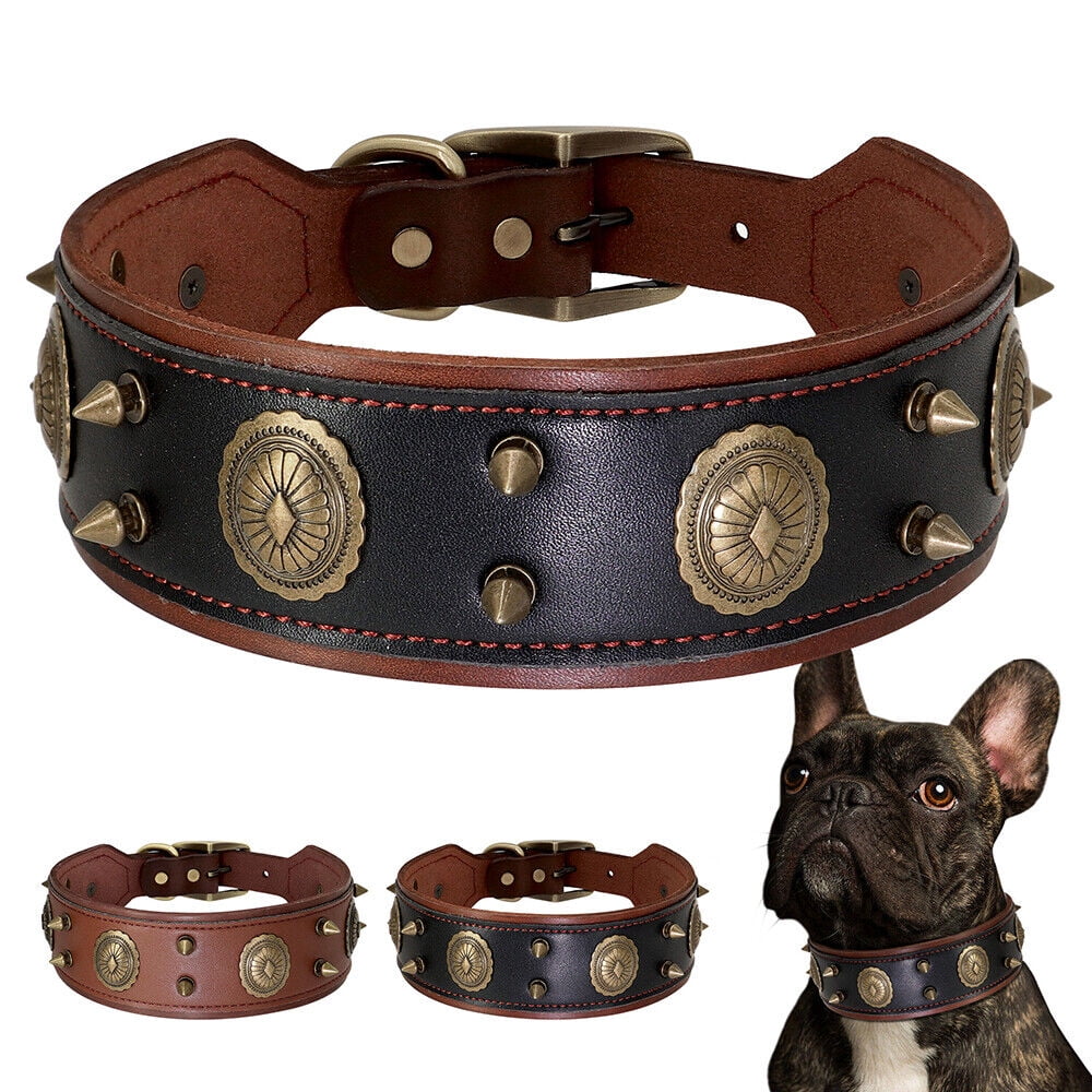 Didog 2" Wide Spiked Studded Genuine Leather Dog Collars Retro Heavy ...