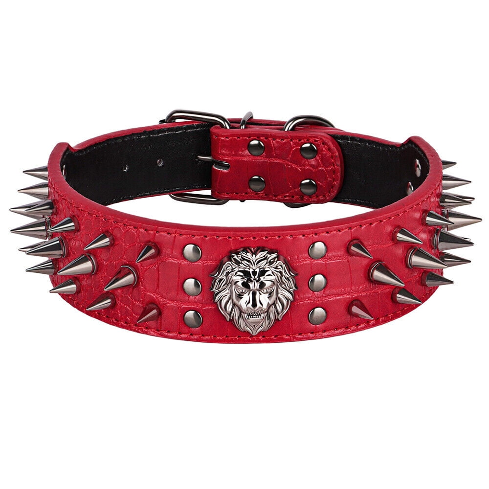 Didog 2 inch Wide Cool Leather Sharp Spiked Studded Pet Dog Collars for ...