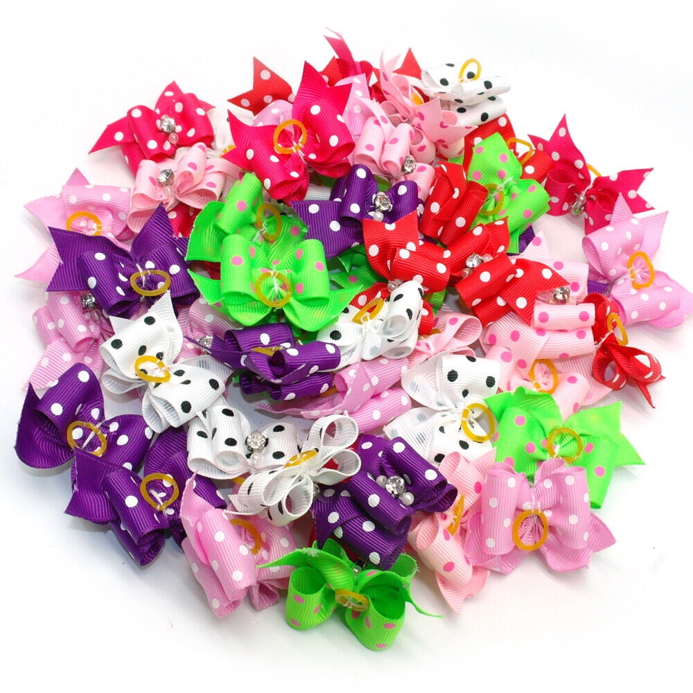Didog 50/100pcs Cute Dots Bling Puppy Dog Hair Bows Grooming Accessory ...