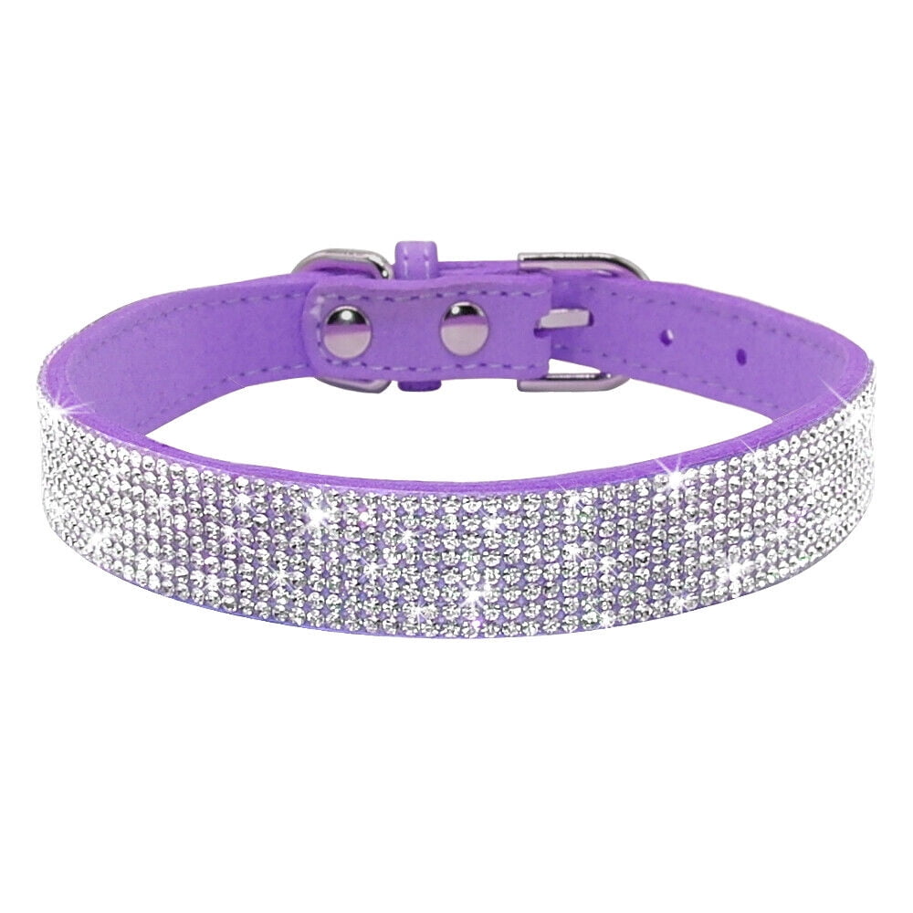Didog Bling Rhinestones Crystal Diamante Dog Collars Soft Suede Leather ...