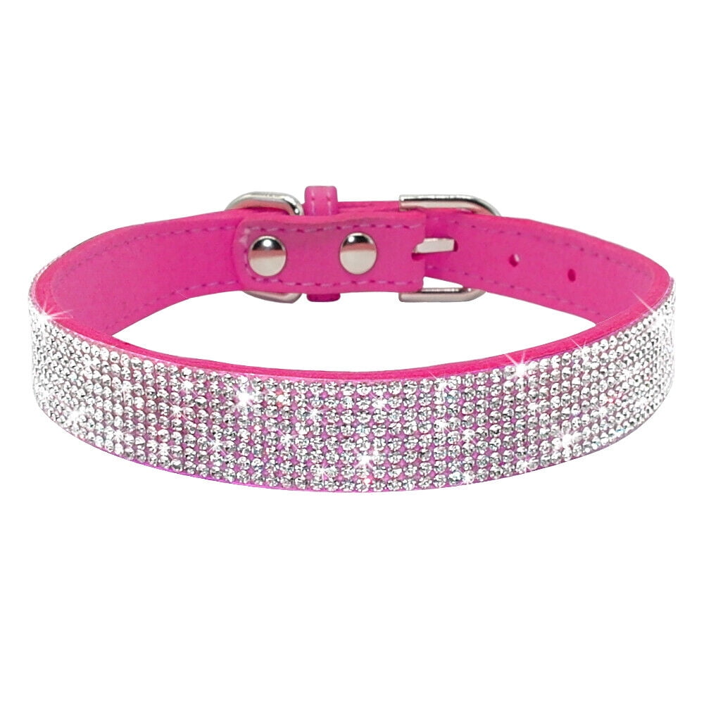 Didog Bling Rhinestones Crystal Diamante Dog Collars Soft Suede Leather ...