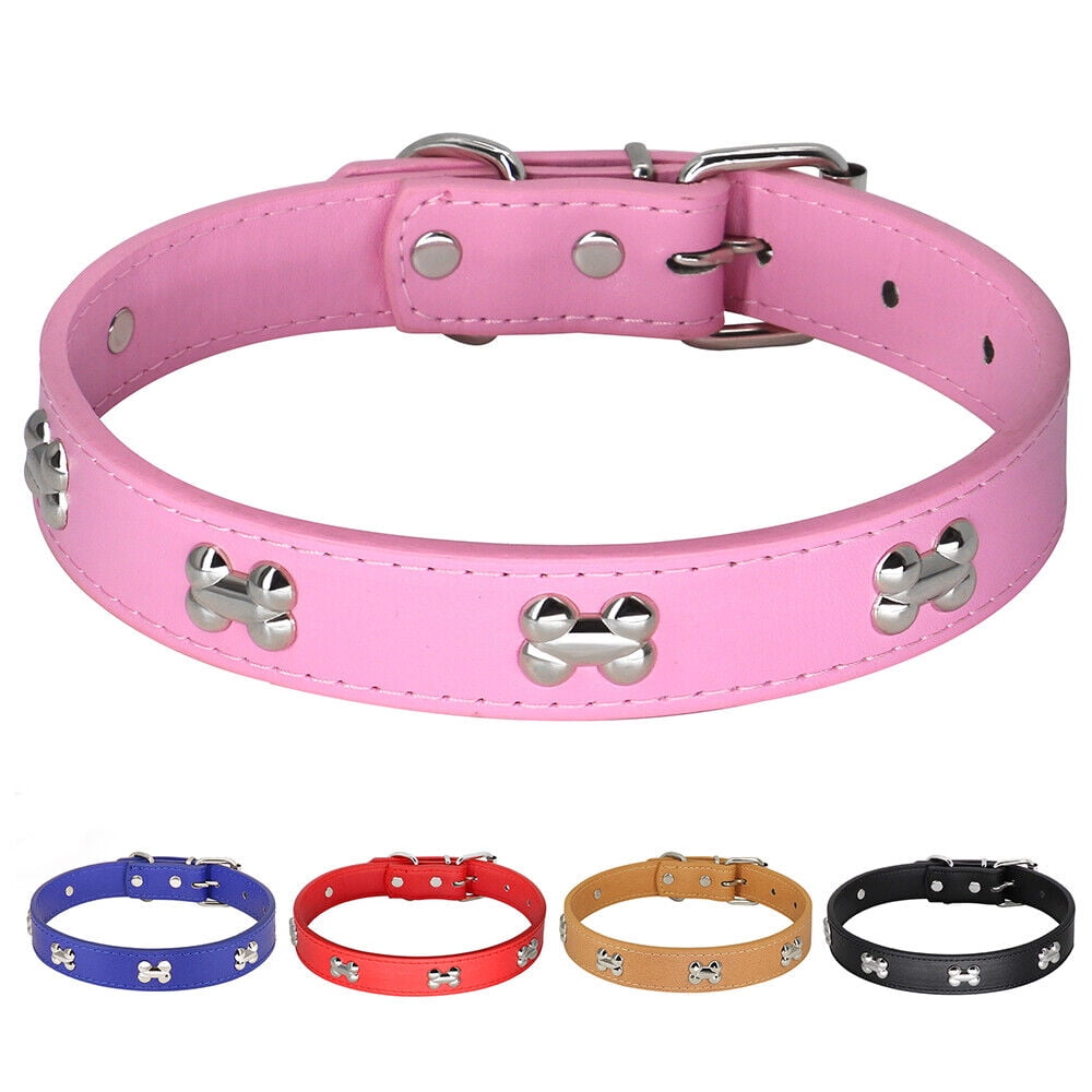 Didog Cute Bone Rivet Studded Dog Cat Collar Soft PU Leather Adjustable ...