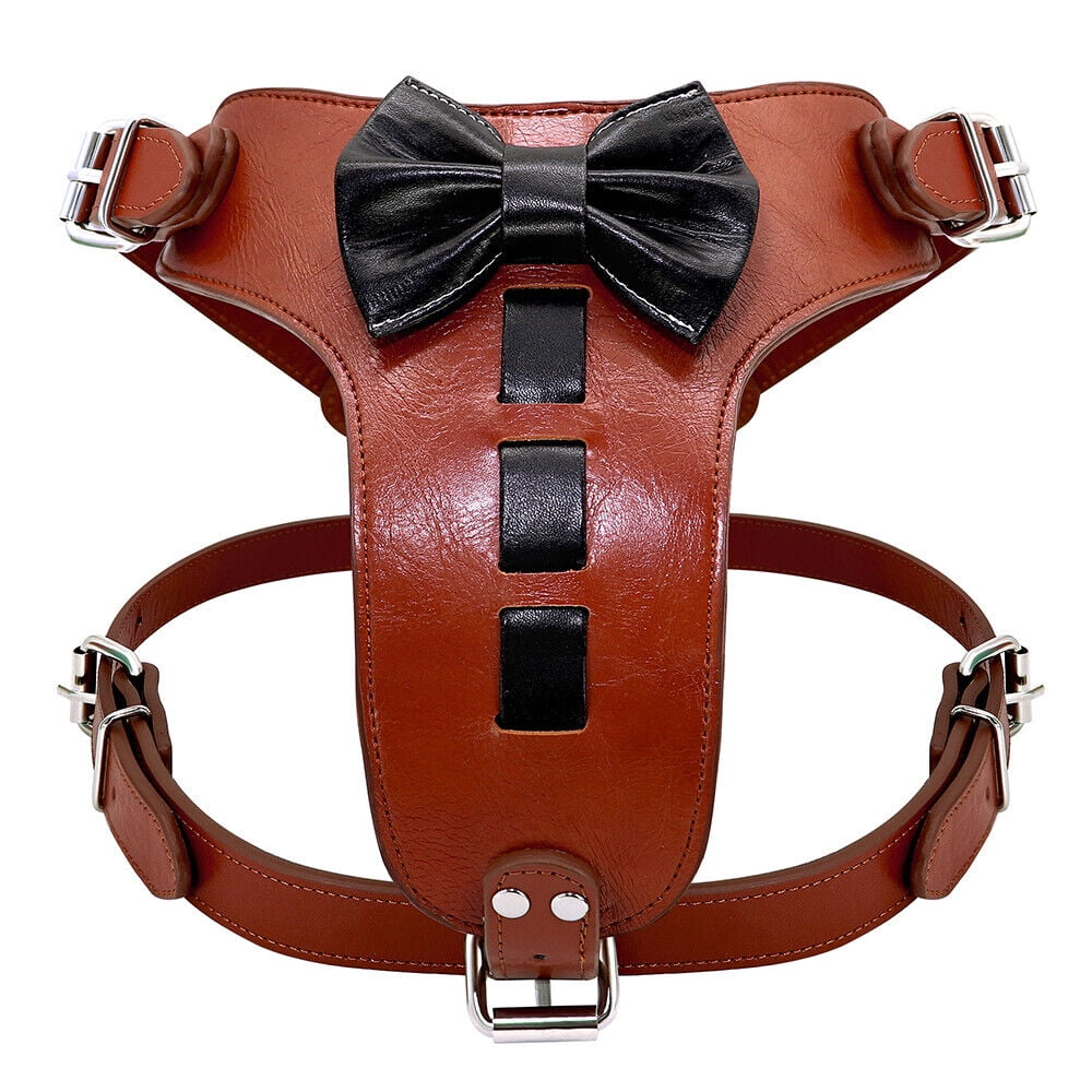 Didog Leather Dog Harness with Bowtie Adjustable Neck & Chest Heavy ...