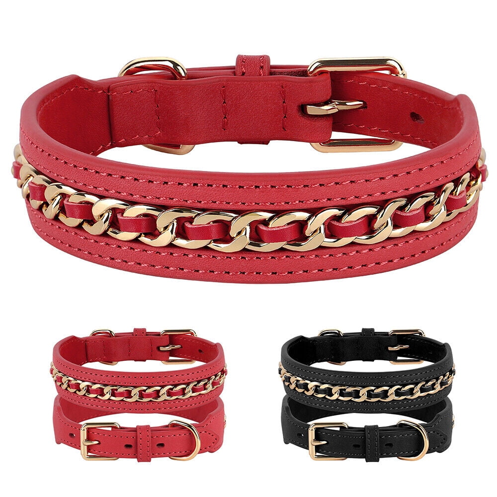 Didog Luxury Genuine Leather Dog Collars with Luxury Chain Studded ...