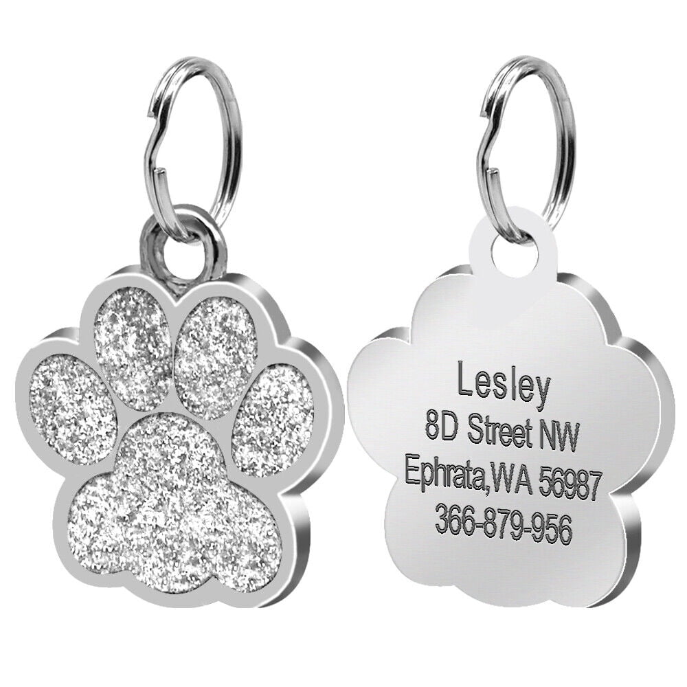Didog Paw Glitter Personalized Dog Tags Engraved Cat Puppy Pet ID Name ...