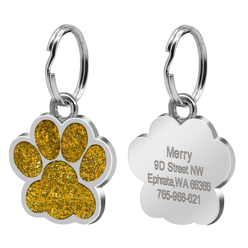 Didog Paw Glitter Personalized Dog Tags Engraved Cat Puppy Pet ID Name ...