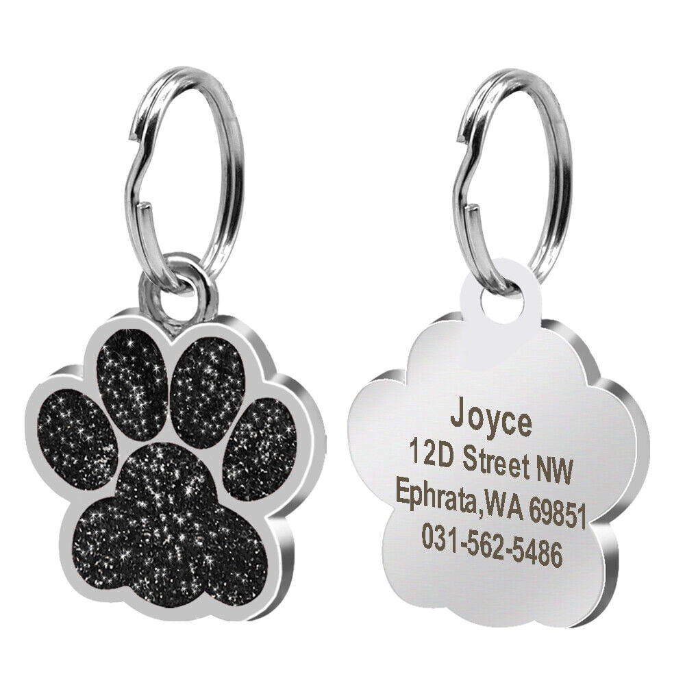 Didog Paw Glitter Personalized Dog Tags Engraved Cat Puppy Pet ID Name ...