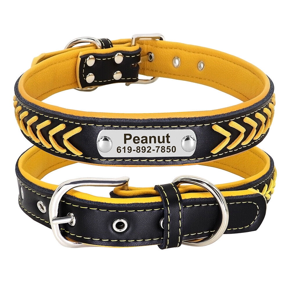 Didog Personalized Braided Leather Dog Cat Collar Engraved Dog Pet ID ...