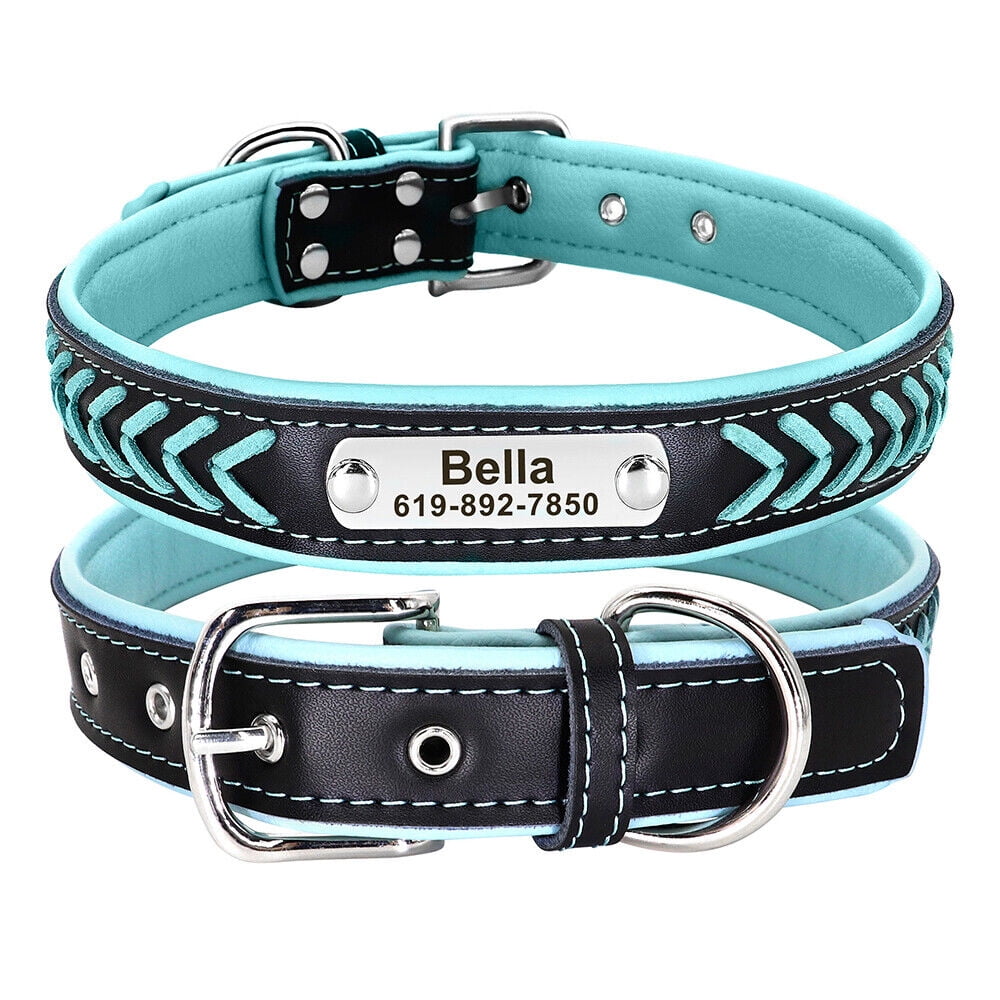 Didog Personalized Braided Leather Dog Cat Collar Engraved Dog Pet ID ...
