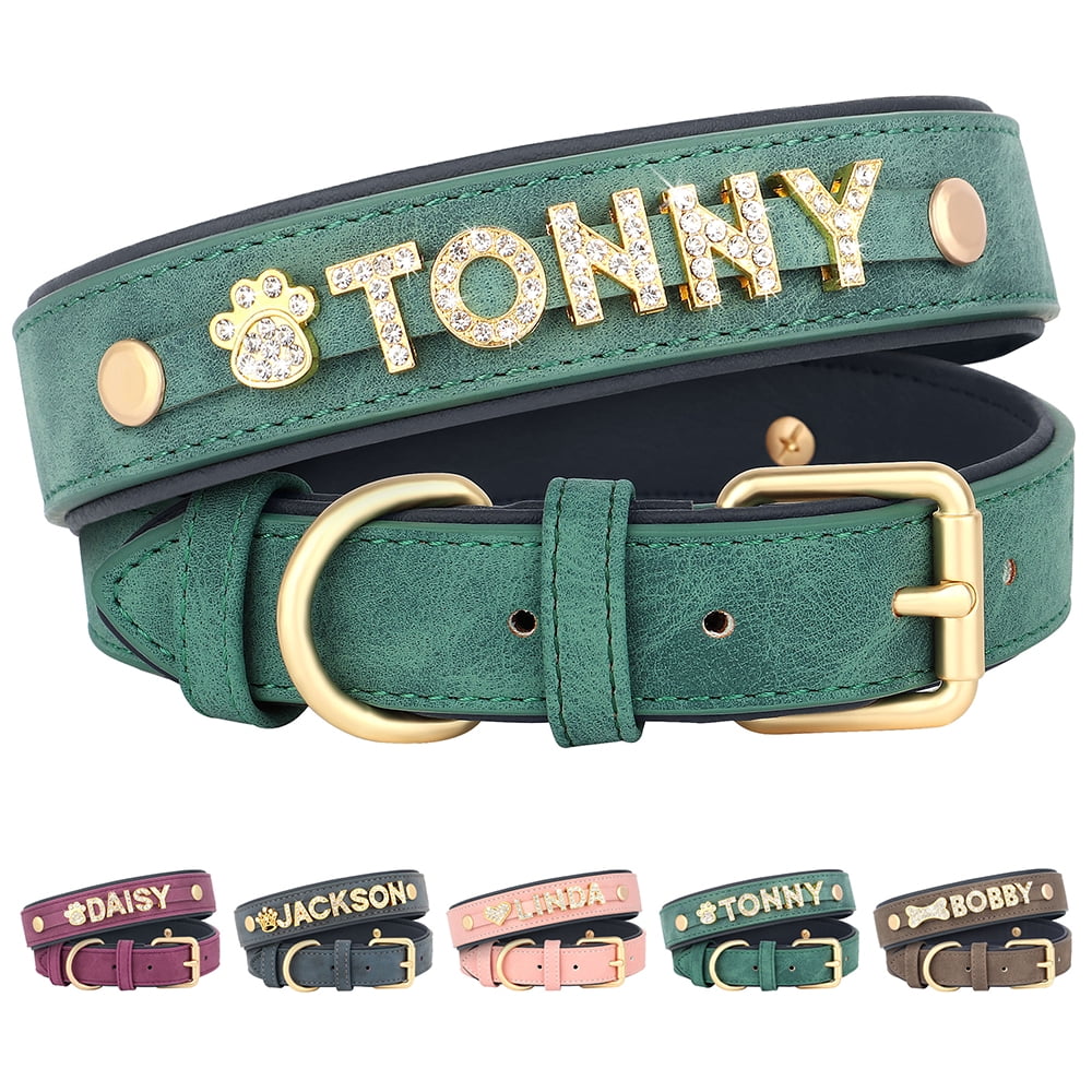 Didog Personalized Diamond Dog Collar with Golden Bling Rhinestone DIY ...