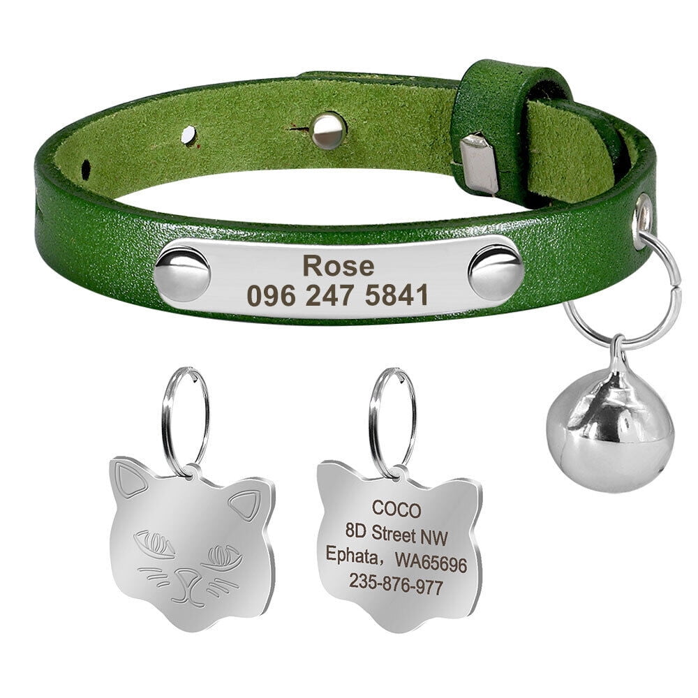 Didog Personalized Soft Leather Cat Collar with Custom Engraved Pet ID ...