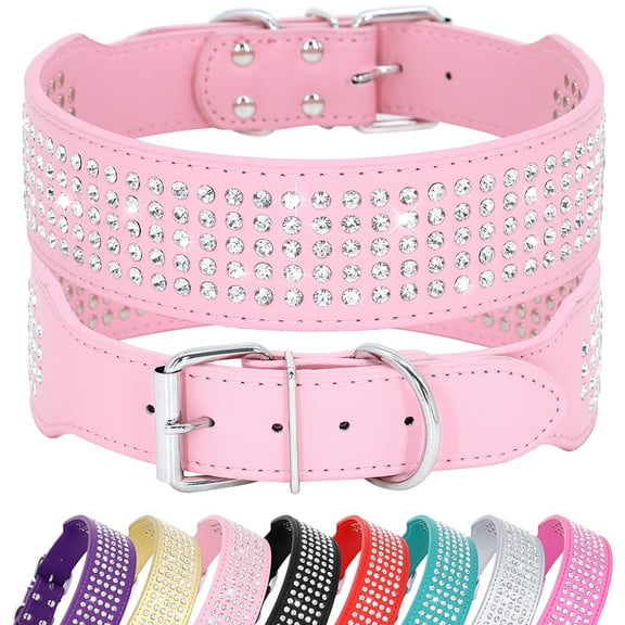 Pet Artist 2 inch Wide Bling Rhinestones Dog Collars Leather 5 Rows ...