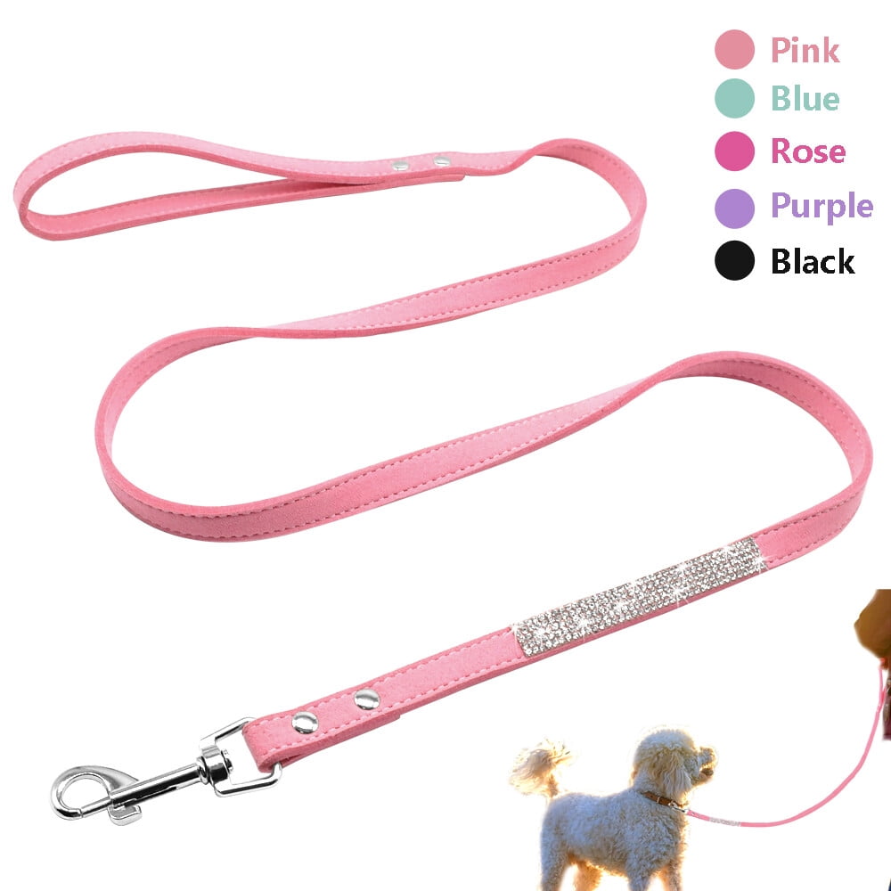 Didog Shiny Bling Rhinestone Pet Puppy Dog Leash Soft Suede Leather for ...