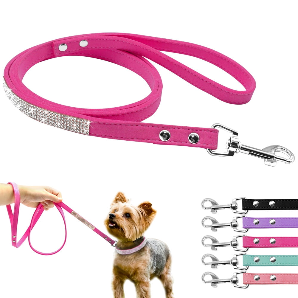 Didog Shiny Bling Rhinestone Pet Puppy Dog Leash Soft Suede Leather for ...