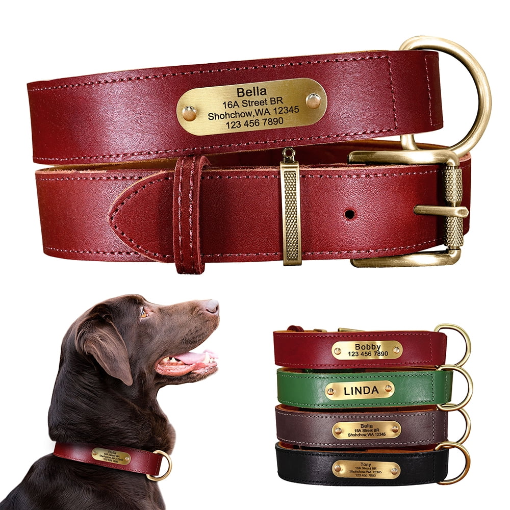 Didog Soft Genuine Leather Dog Collar Custom Pet Nameplate Heavy Duty ...