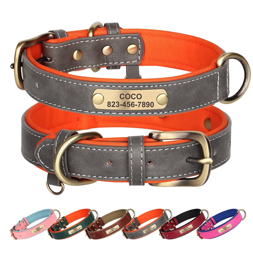 Didog Soft Leather Personalized Dog Collar Custom Name ID Engraved for ...