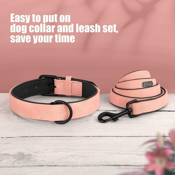 Didog Soft Padded Adjustable Dog Collar and Leash Set - PU Leather ...