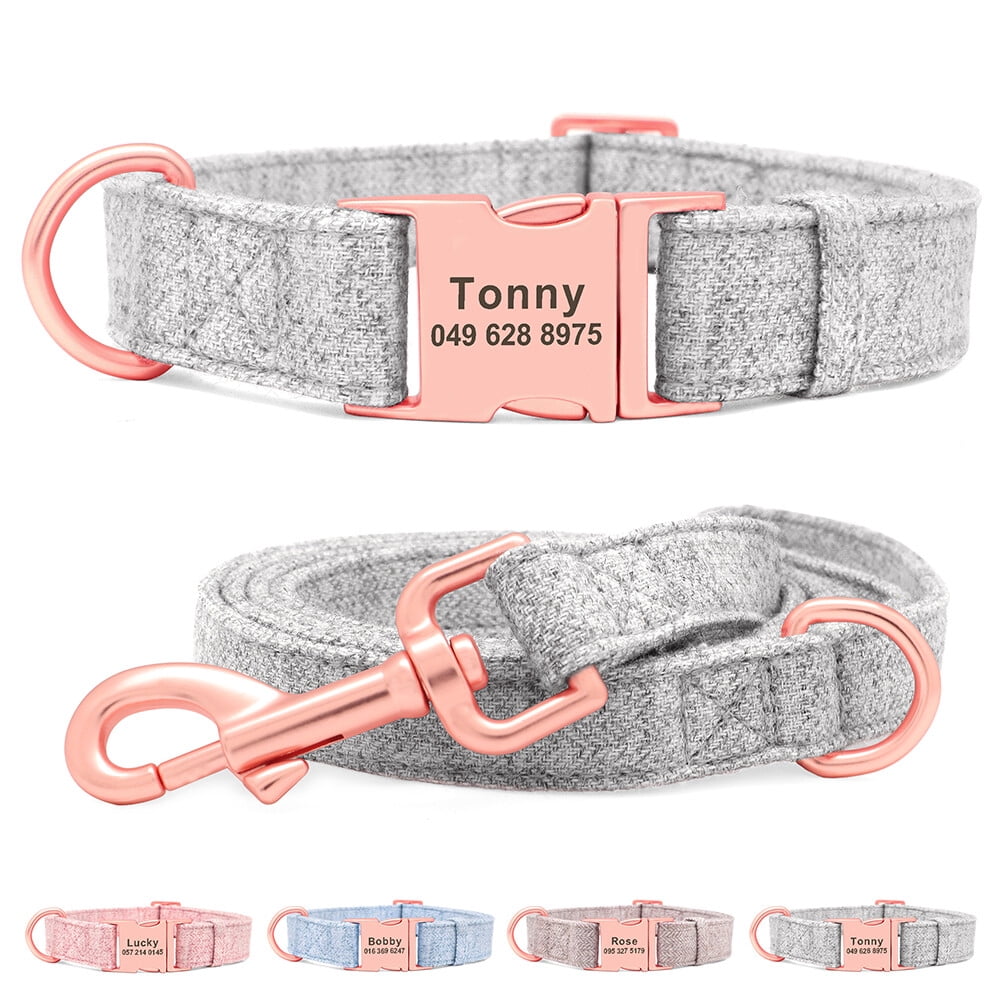 Didog Tweed Personalized Dog Collar & Leash set with Custom Name ...